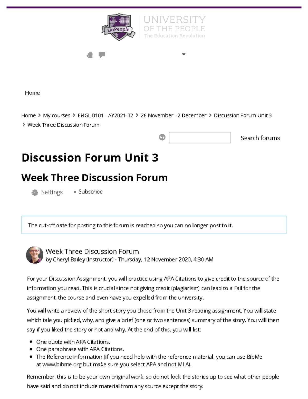 ENGL 0101 - AY2021-T2 Week Three Discussion Forum - Home Discussion Forum Unit 3 Week Three ...