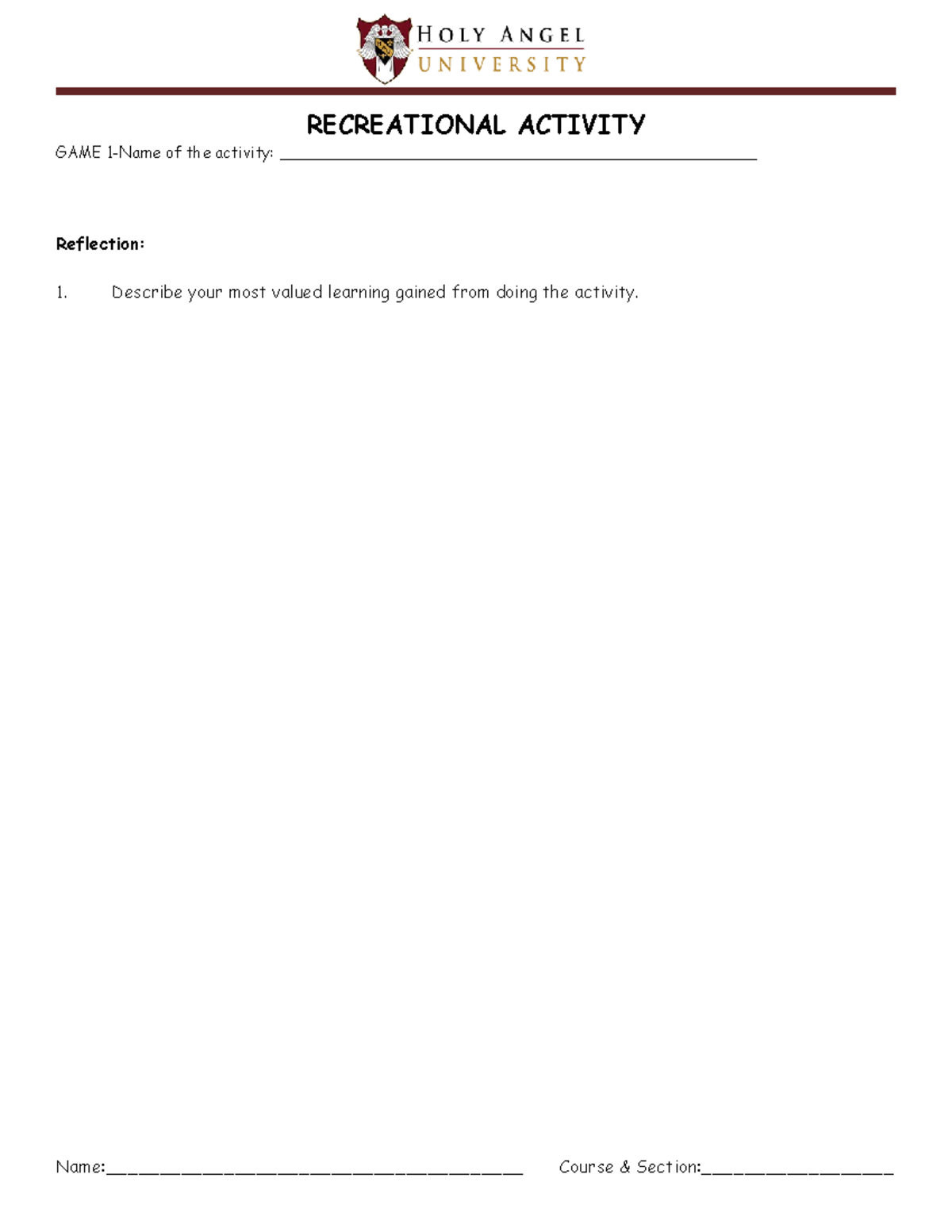 Recreational Activity-Intervention Template - GAME 1-Name of the ...