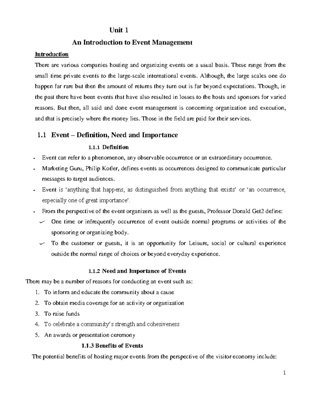 Event ch 1a - Unit 1 An Introduction to Event Management Introduction ...