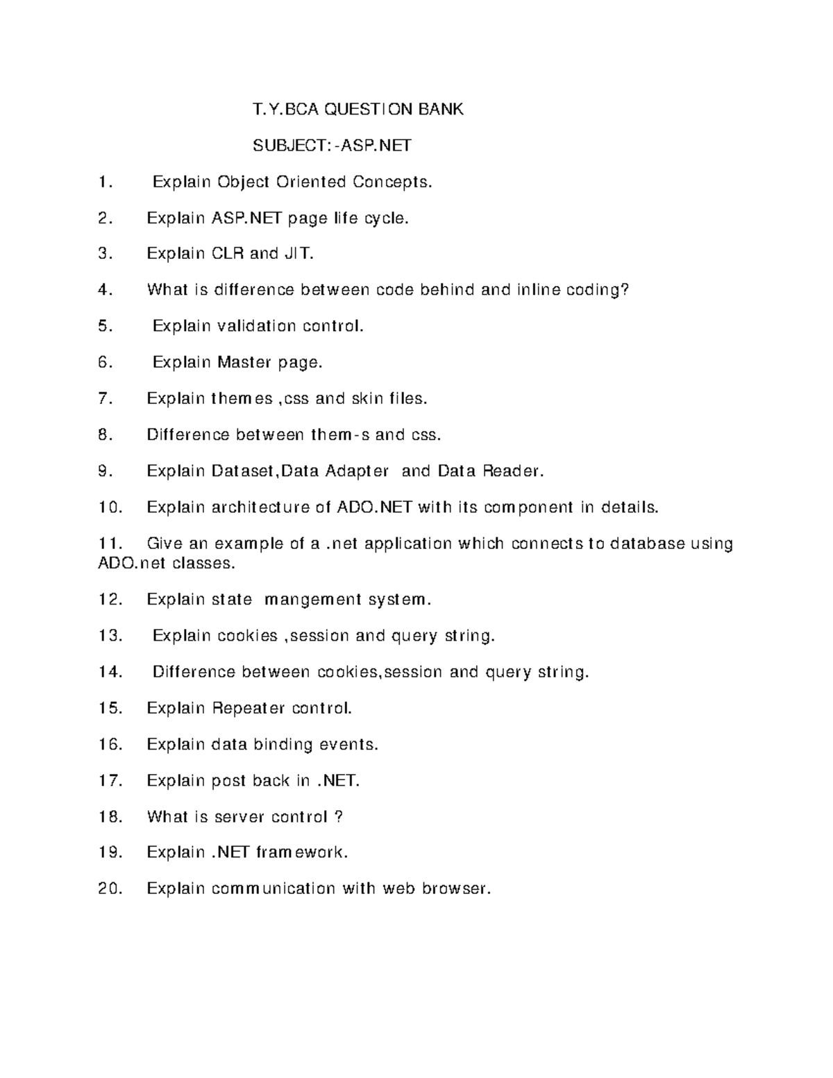 Asp This Is Asp Question T Y Question Bank Subject Asp Explain Object Oriented Concepts
