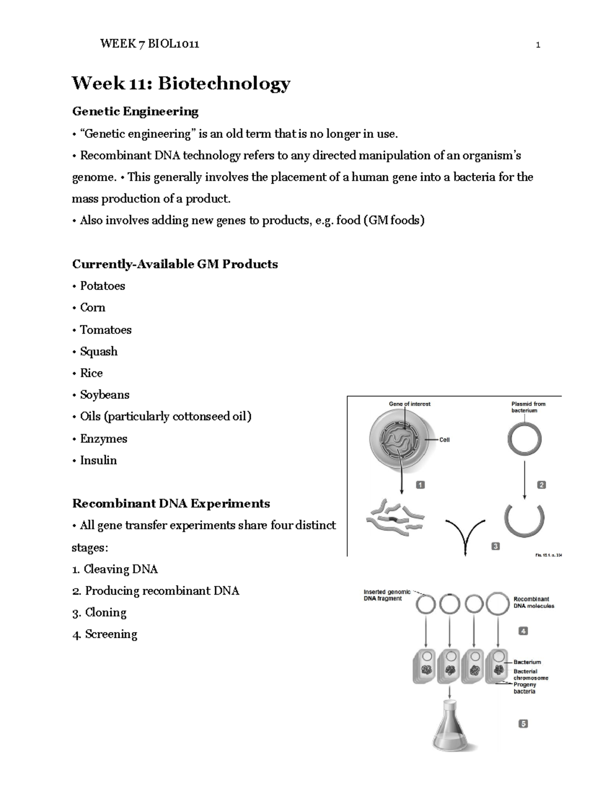 Week 11 Biotechnology -2 - Week 11: Biotechnology Genetic Engineering ...