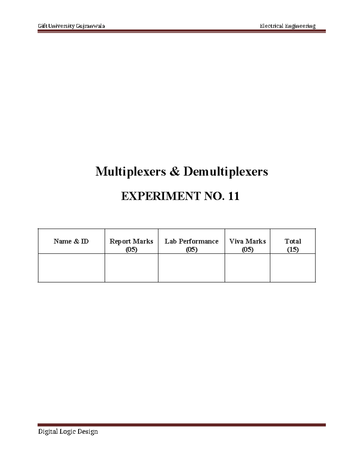 Experiment no 11 - DLD Lab Manuals - Multiplexers & Demultiplexers ...