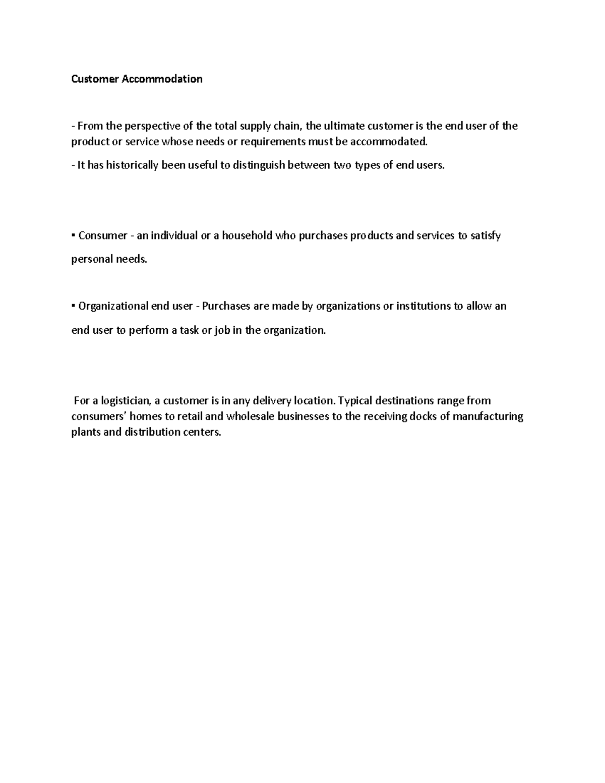 Distribution Management - Customer Accommodation From the perspective ...