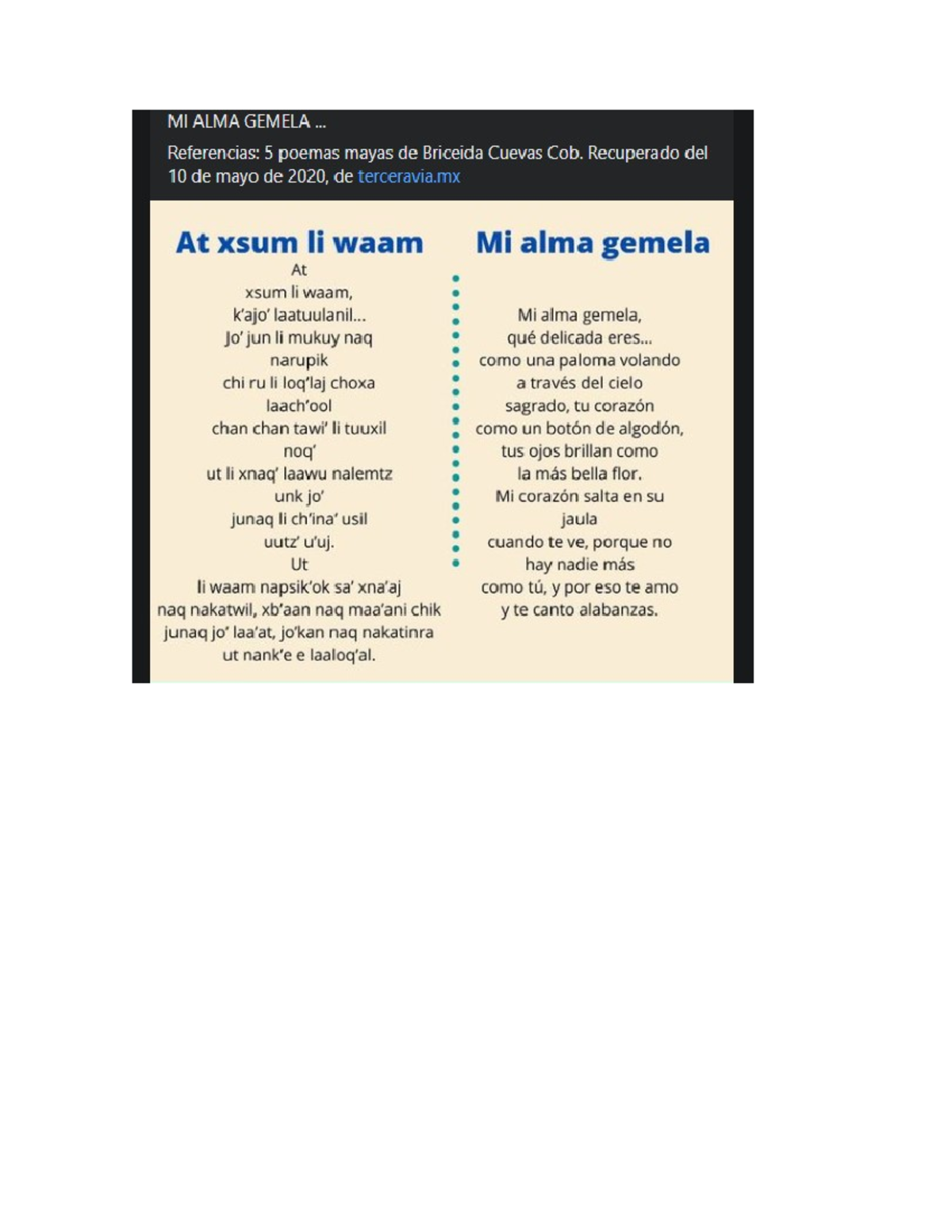 Poema maya - MI ALMA GEMELA Referencias: 5 poemas mayas de Briceida ...