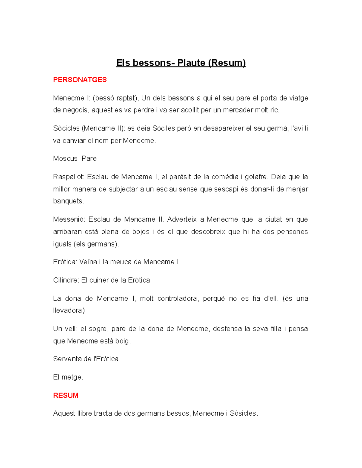 lecture notes latin lecture notes latin - Els bessons- Plaute (Resum ...