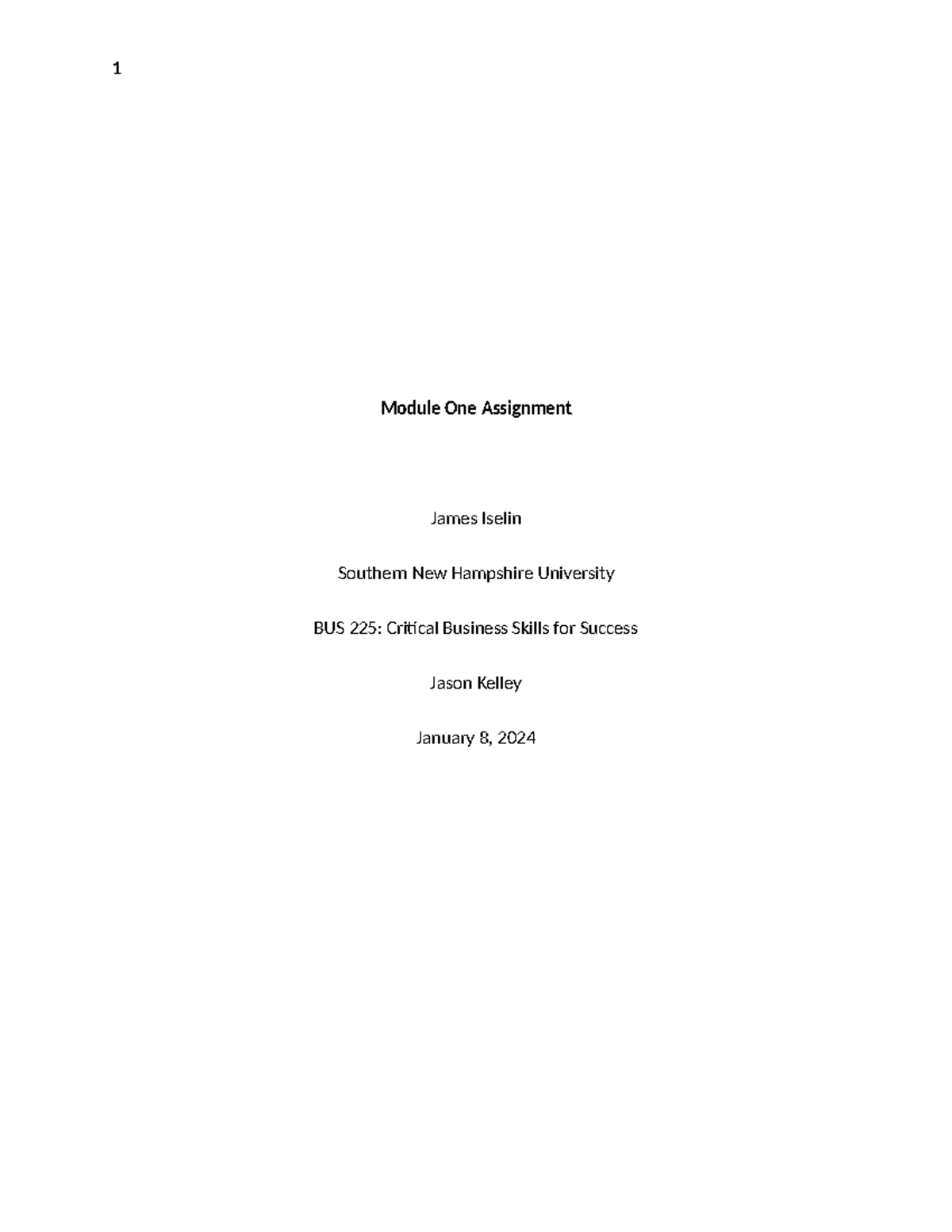 BUS225 Module One Assignment - Module One Assignment James Iselin ...