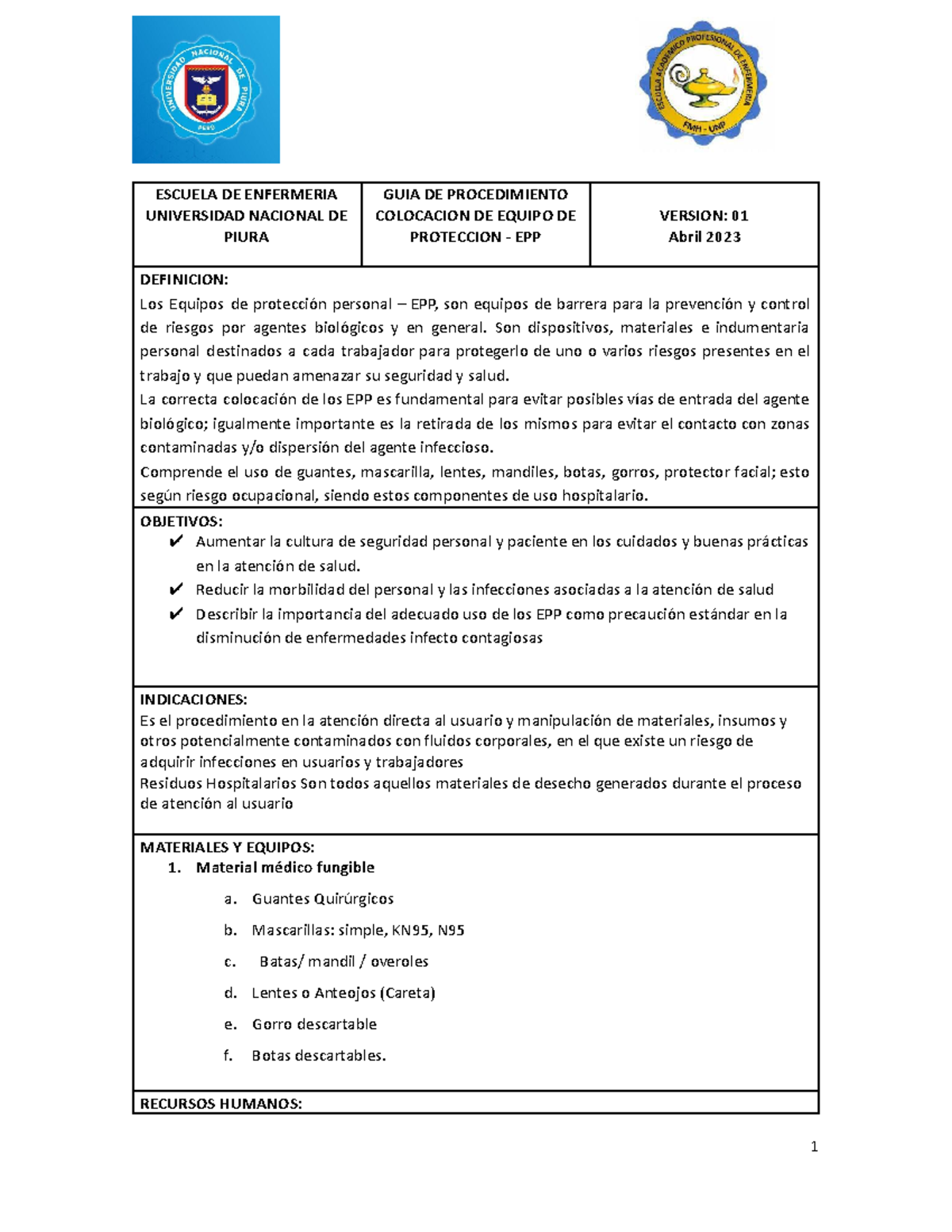 GUIA DE Procedimiento N-8 Colocacion DE EPPP Equipo DE Proteccion ...