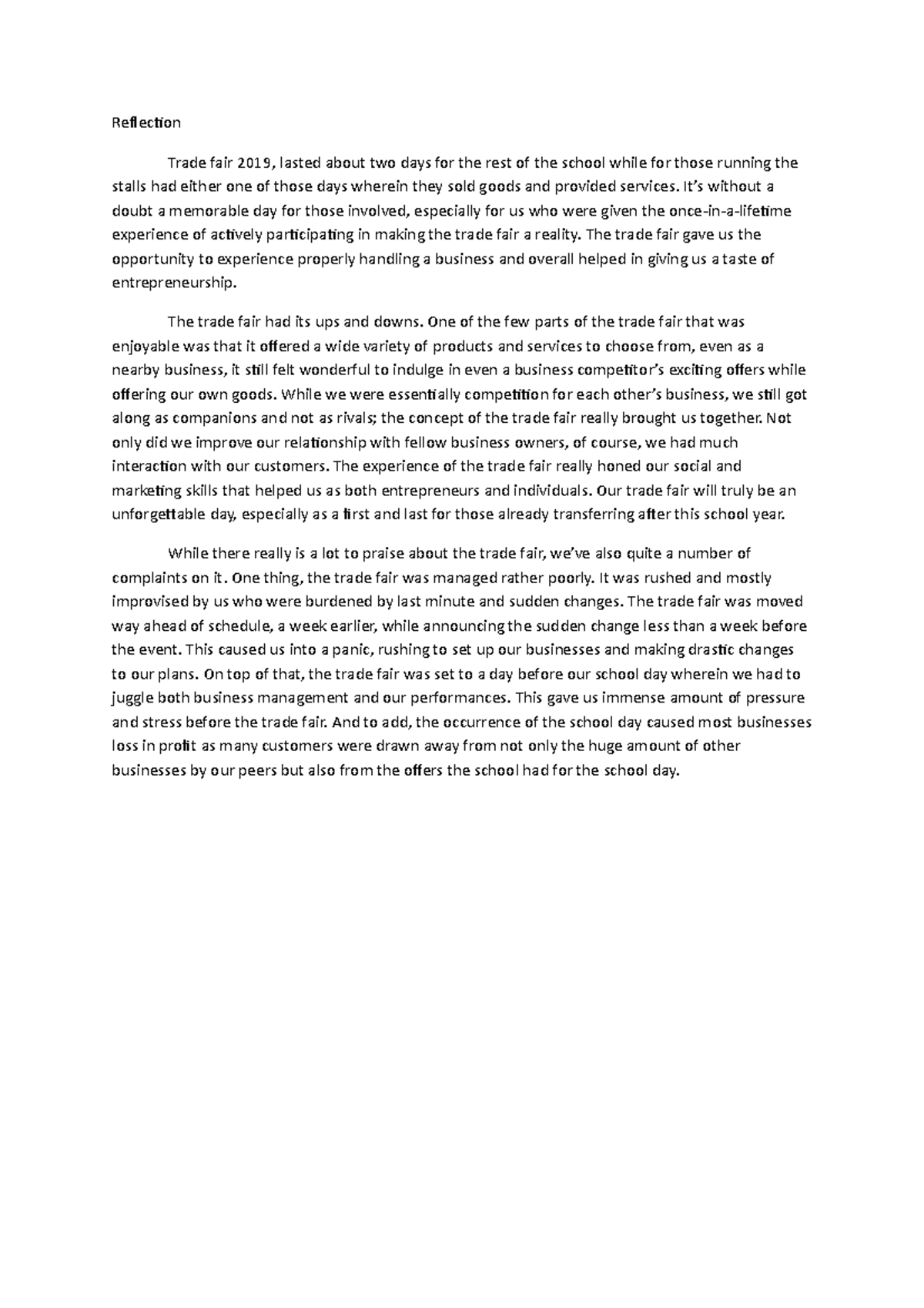 Reflection - Grade: 89 - Reflection Trade fair 2019, lasted about two ...