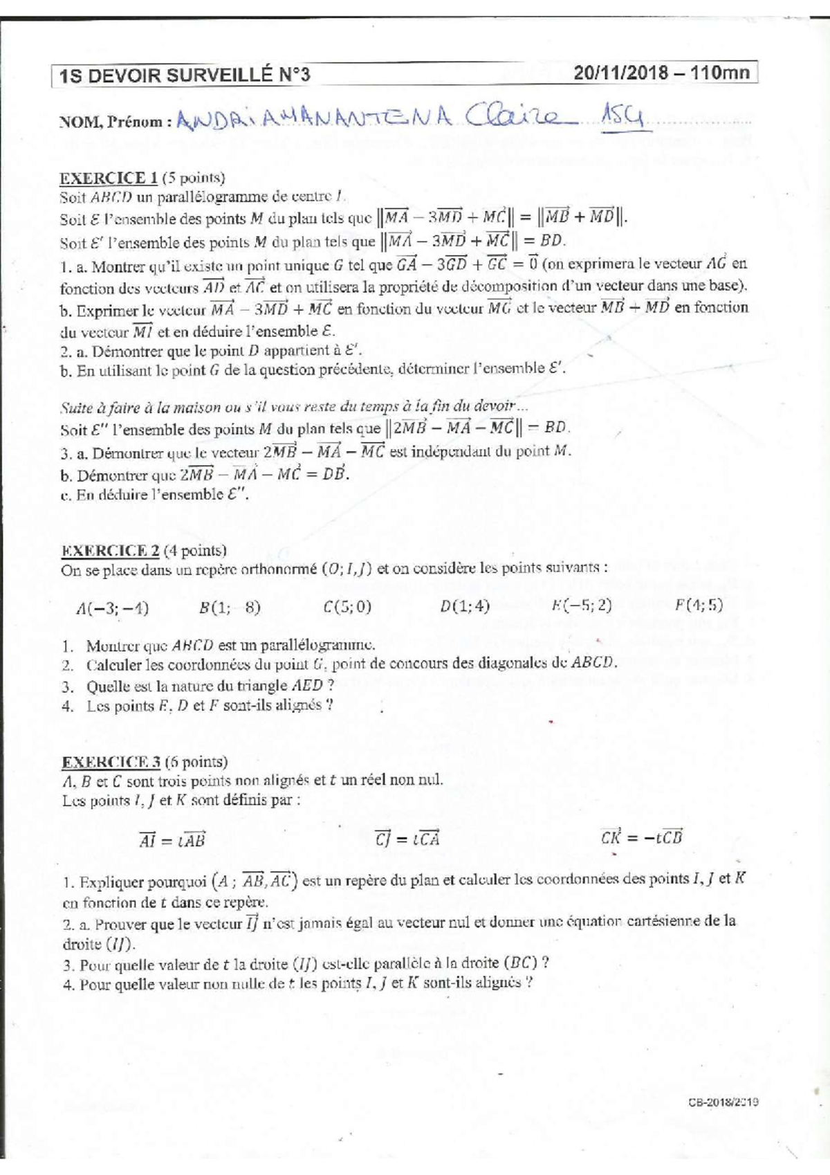 DS maths premiere S - Mathématiques - Studocu