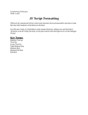 Writing the Short Film Notes - Week 1 Short Film Requirement Notes THE ...