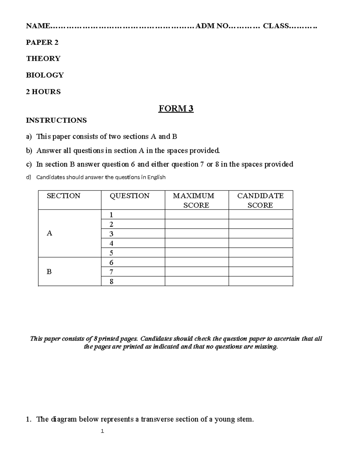 Biology F3 PP2 Q - NAME ...