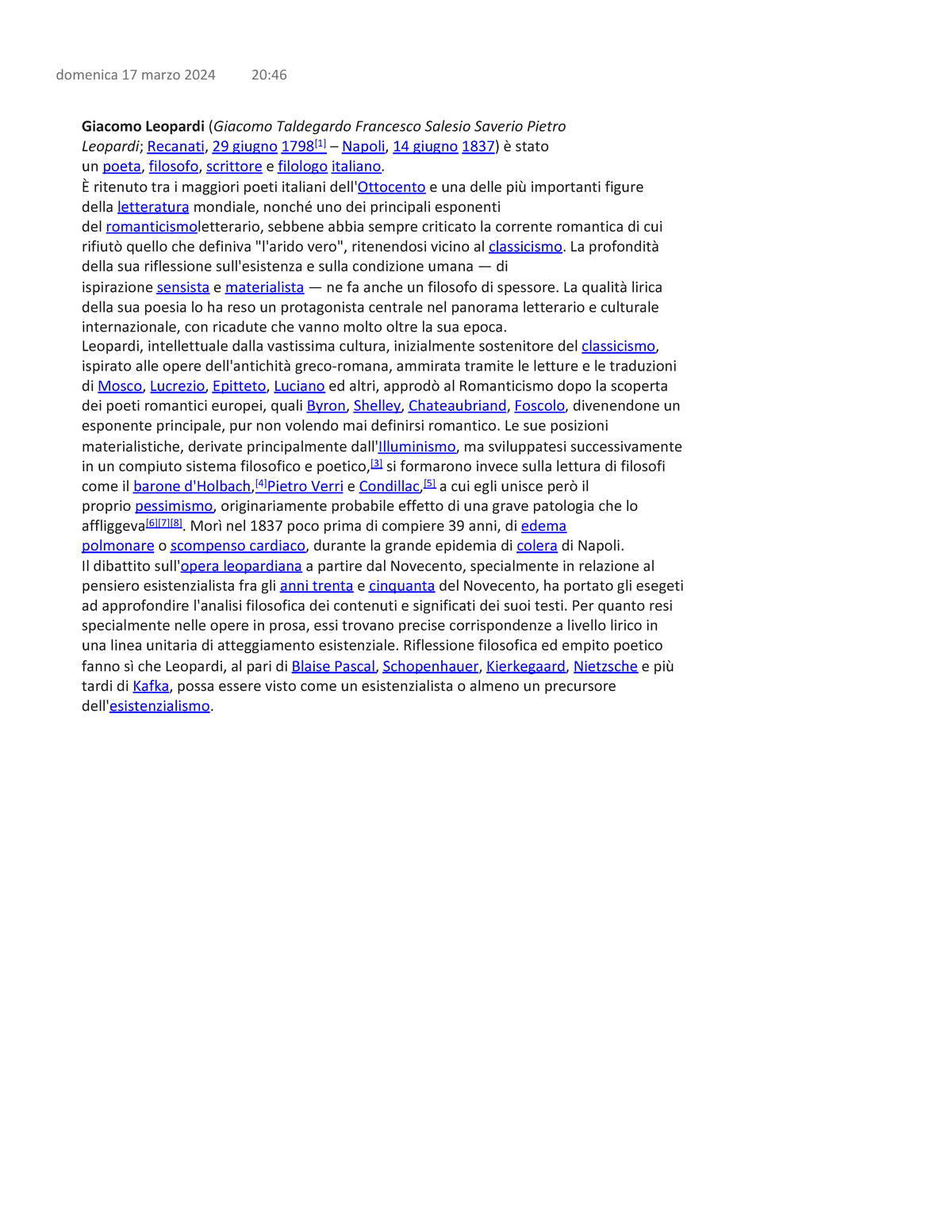 Giacomo Leopardi (Giacomo Taldegardo Francesco Salesio Saverio Pietro Leopardi Recanati, 29 ...