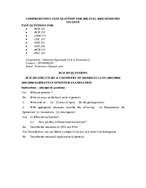 BCH 201 Questionscomplete 02-1 - COMPREHENSIVE PAST QUESTION FOR ...