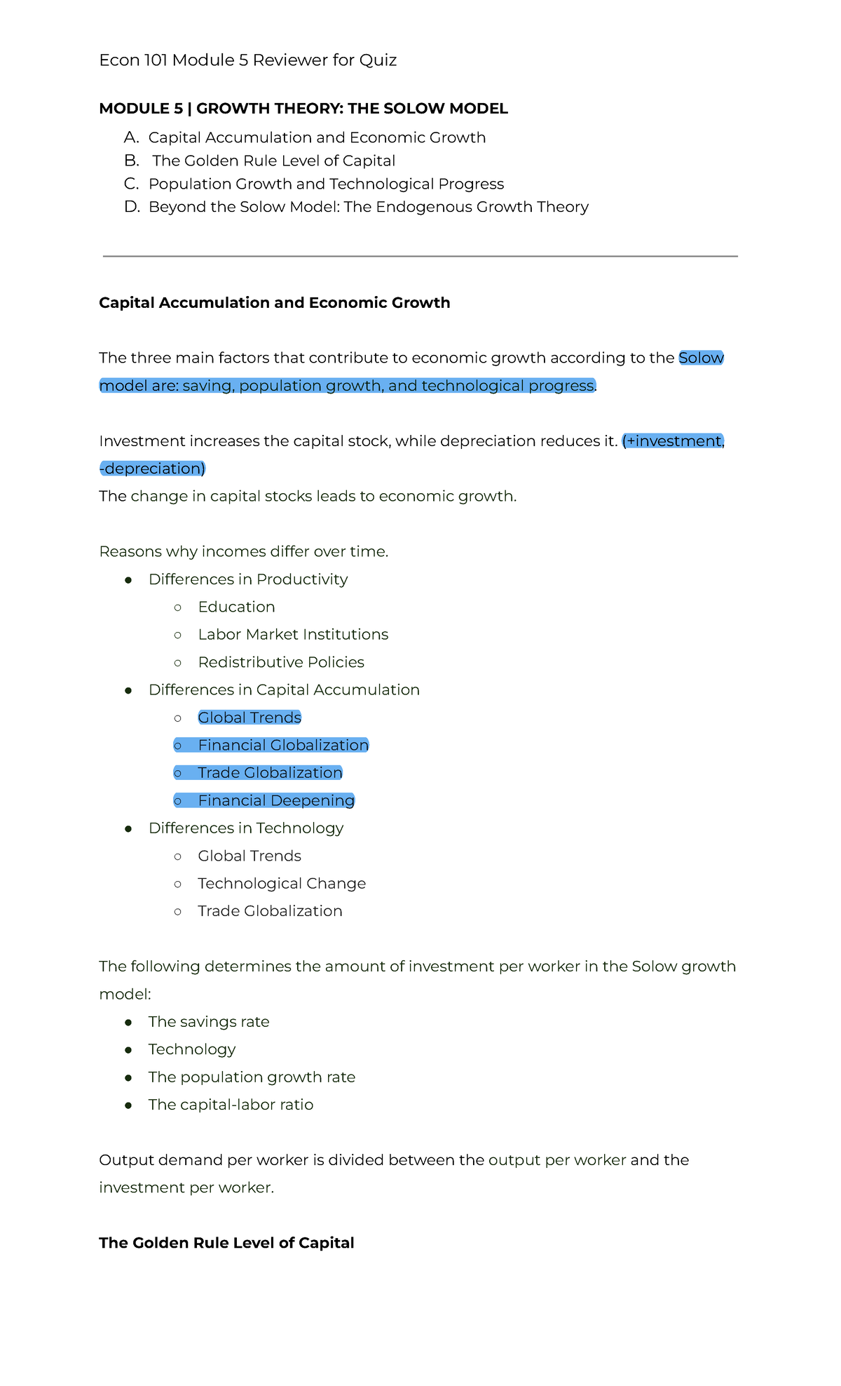 Econ 101 Module 5 Reviewer for Quiz - Econ 101 Module 5 Reviewer for ...