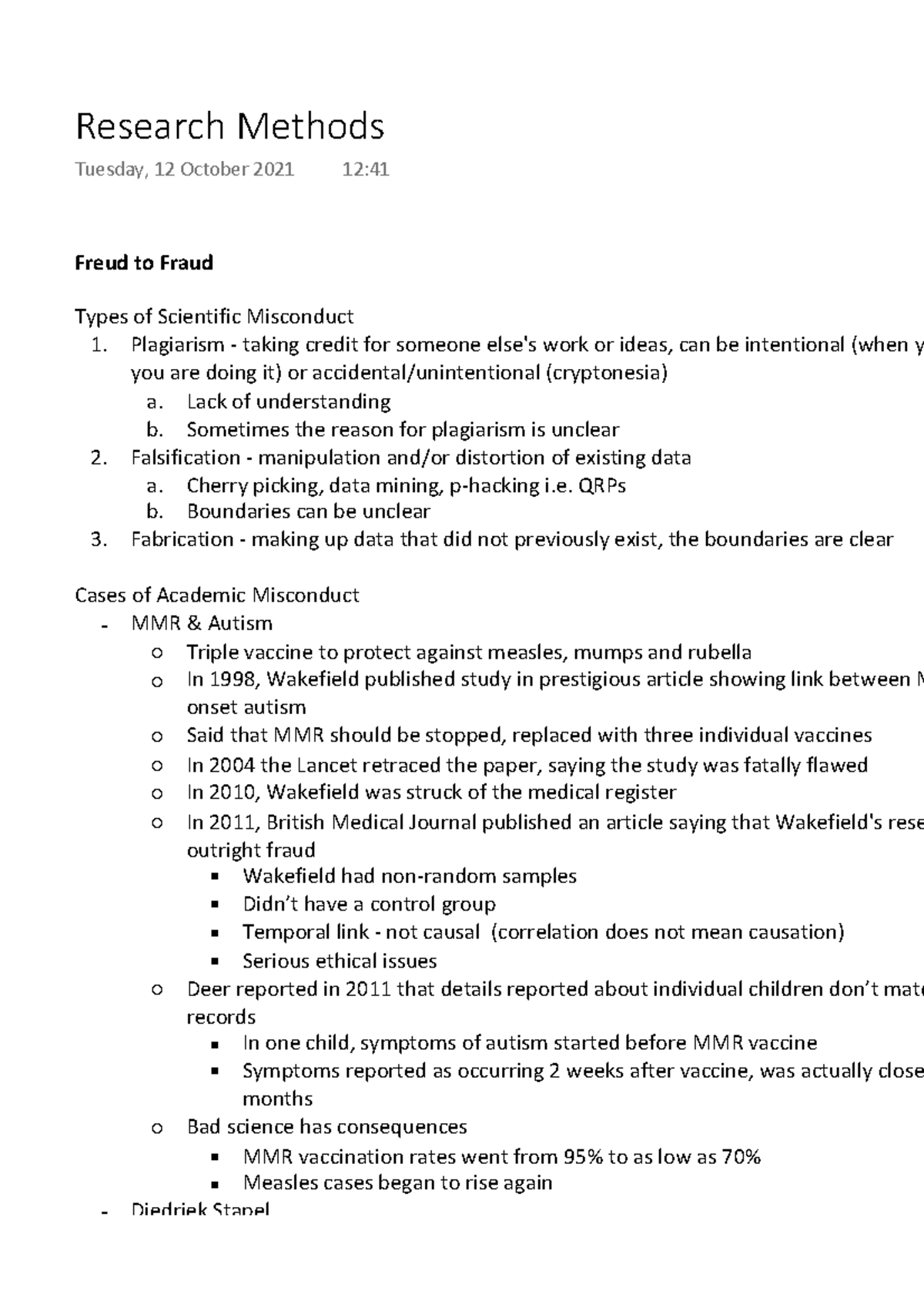 Research Methods - Freud to Fraud Types of Scientific Misconduct ...