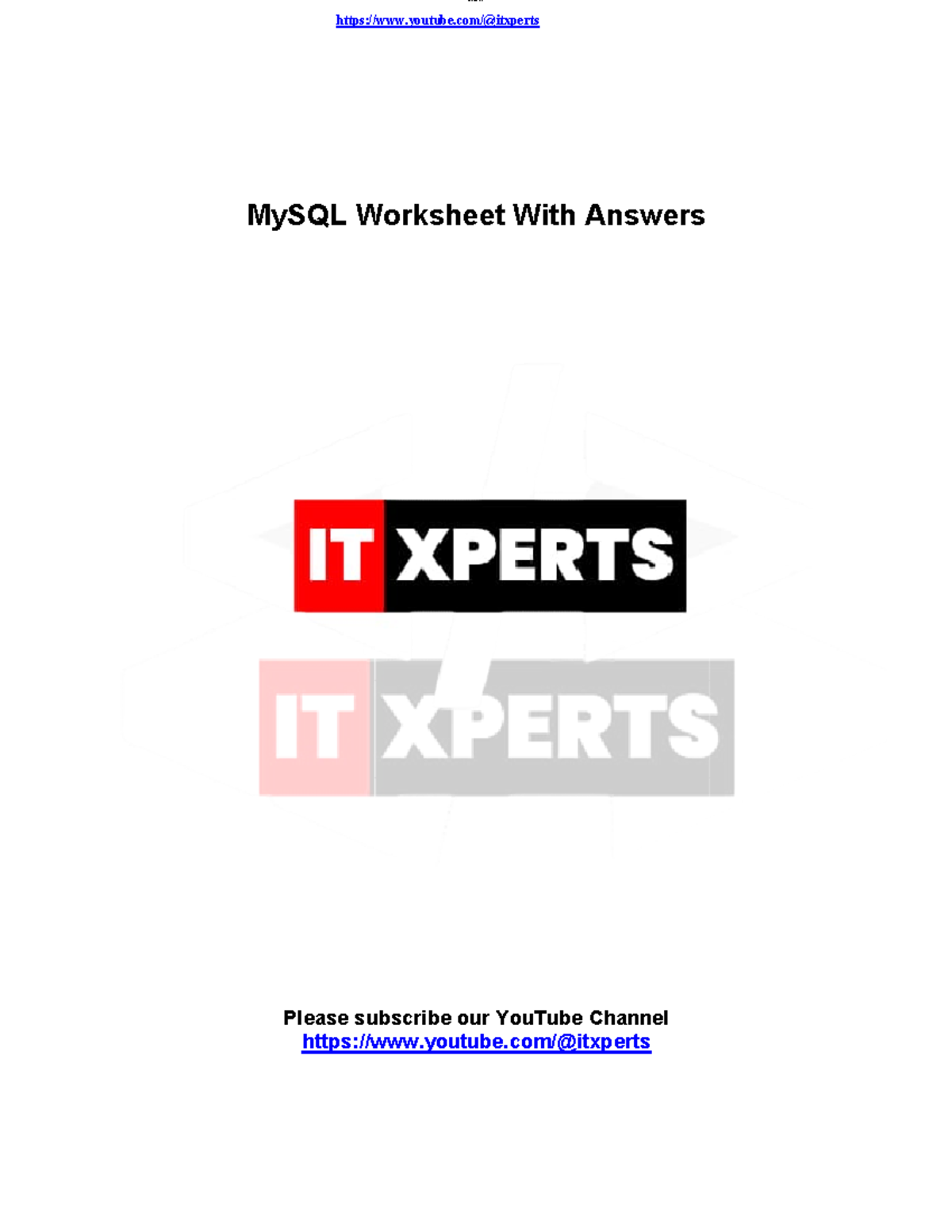 Mysql Worksheets With Answers Itxperts Youtubeitxperts Mysql