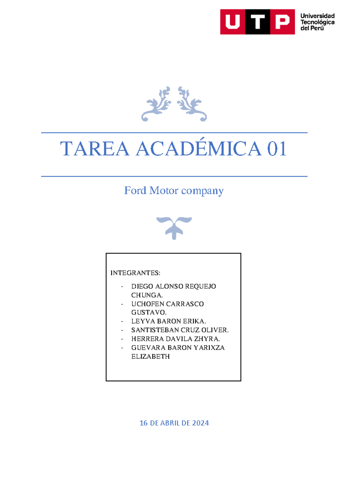 Informe TA1 Intro A LA Conta - TAREA ACADÉMICA 01 Ford Motor company 16 ...