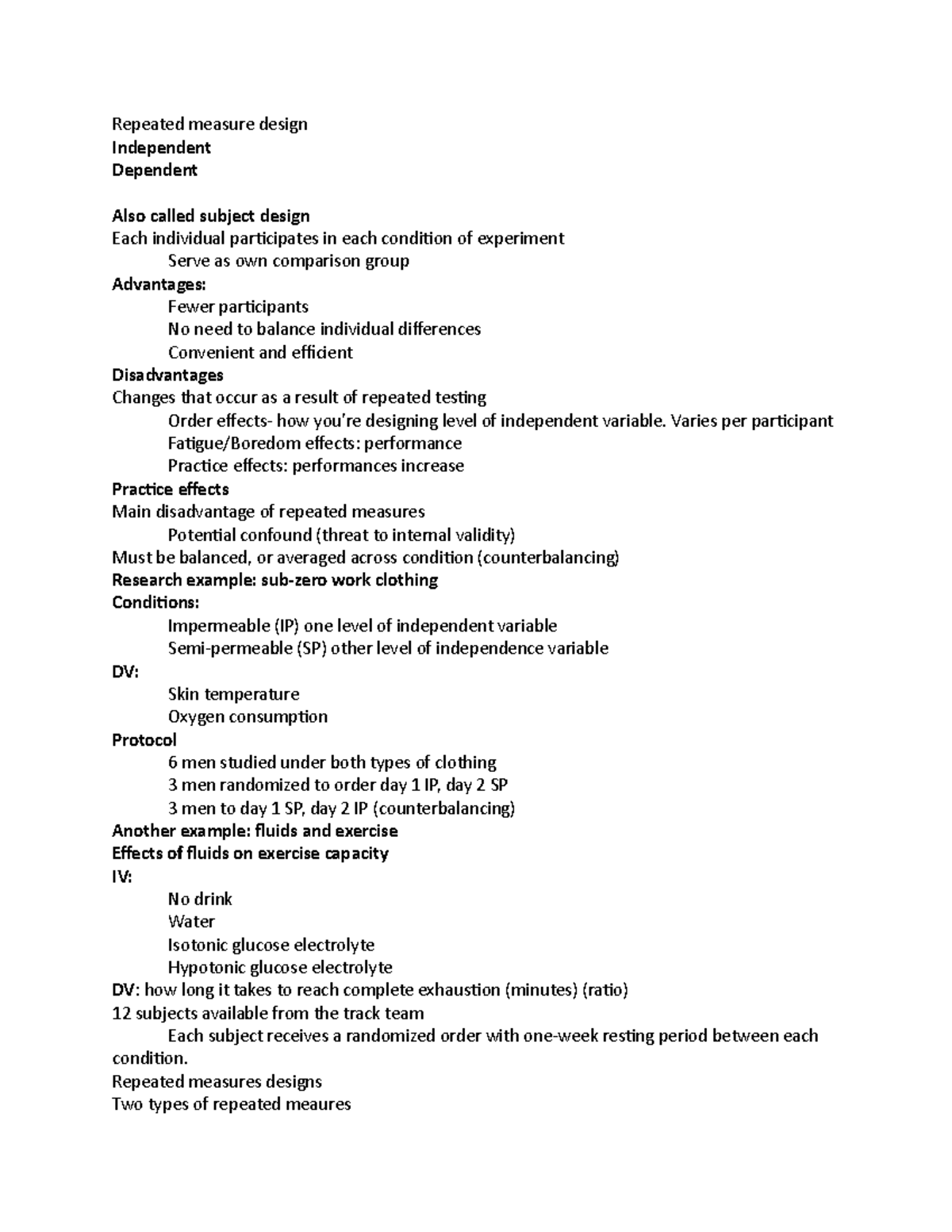 Research methods online notes - Repeated measure design Independent ...