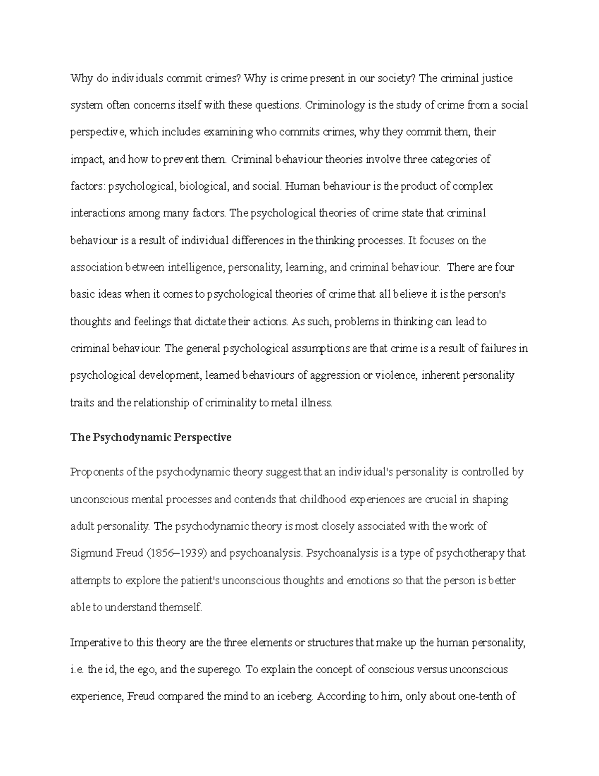 Psycological theories of crime - Why do individuals commit crimes? Why ...