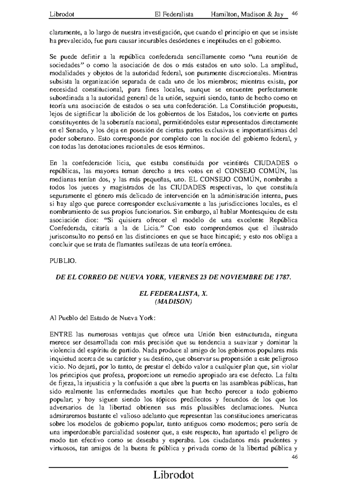 El Federalista 10 - Derecho - Librodot El Federalista Hamilton, Madison ...