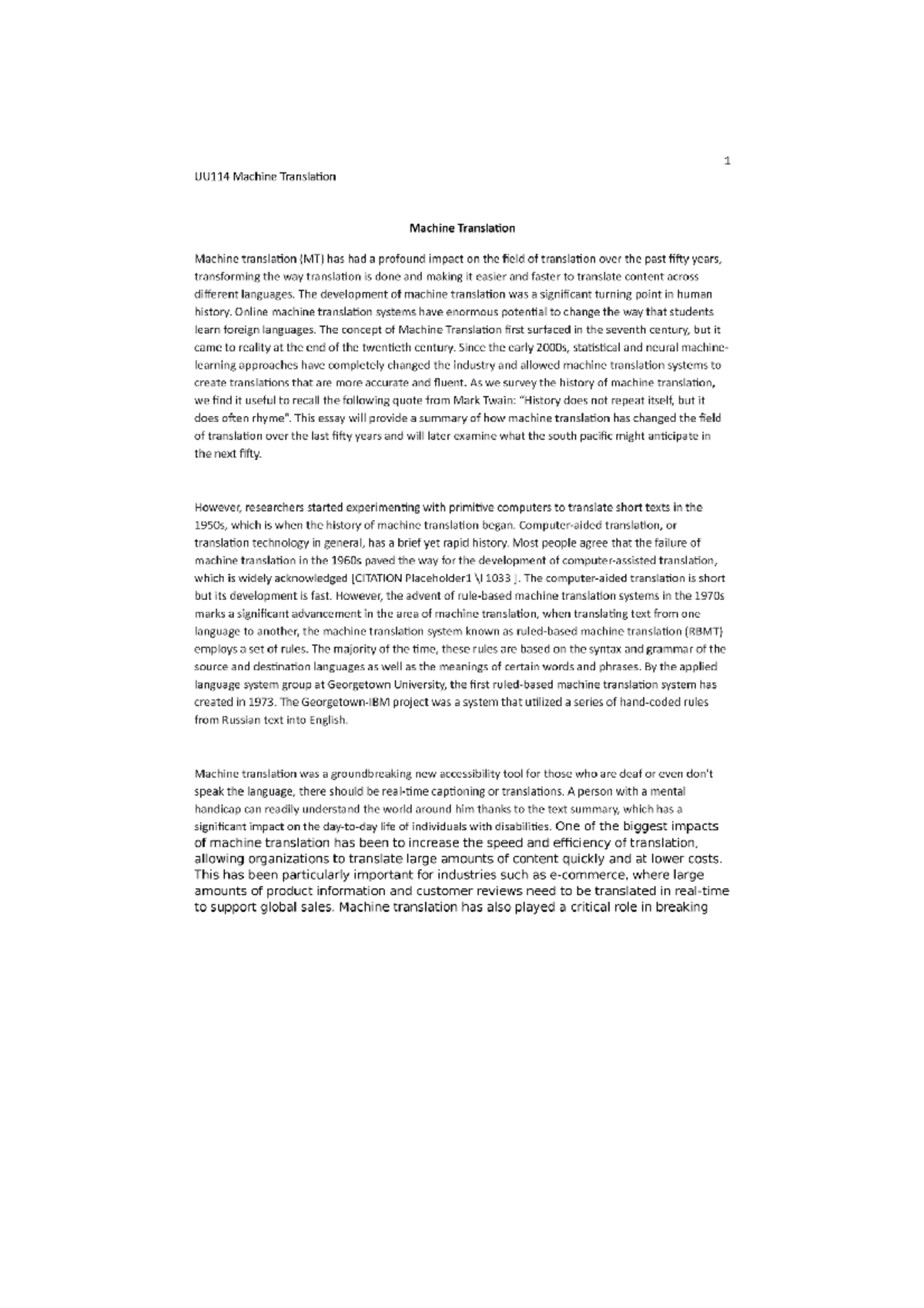 Machine translation essay - English for Academic Purposes - Studocu