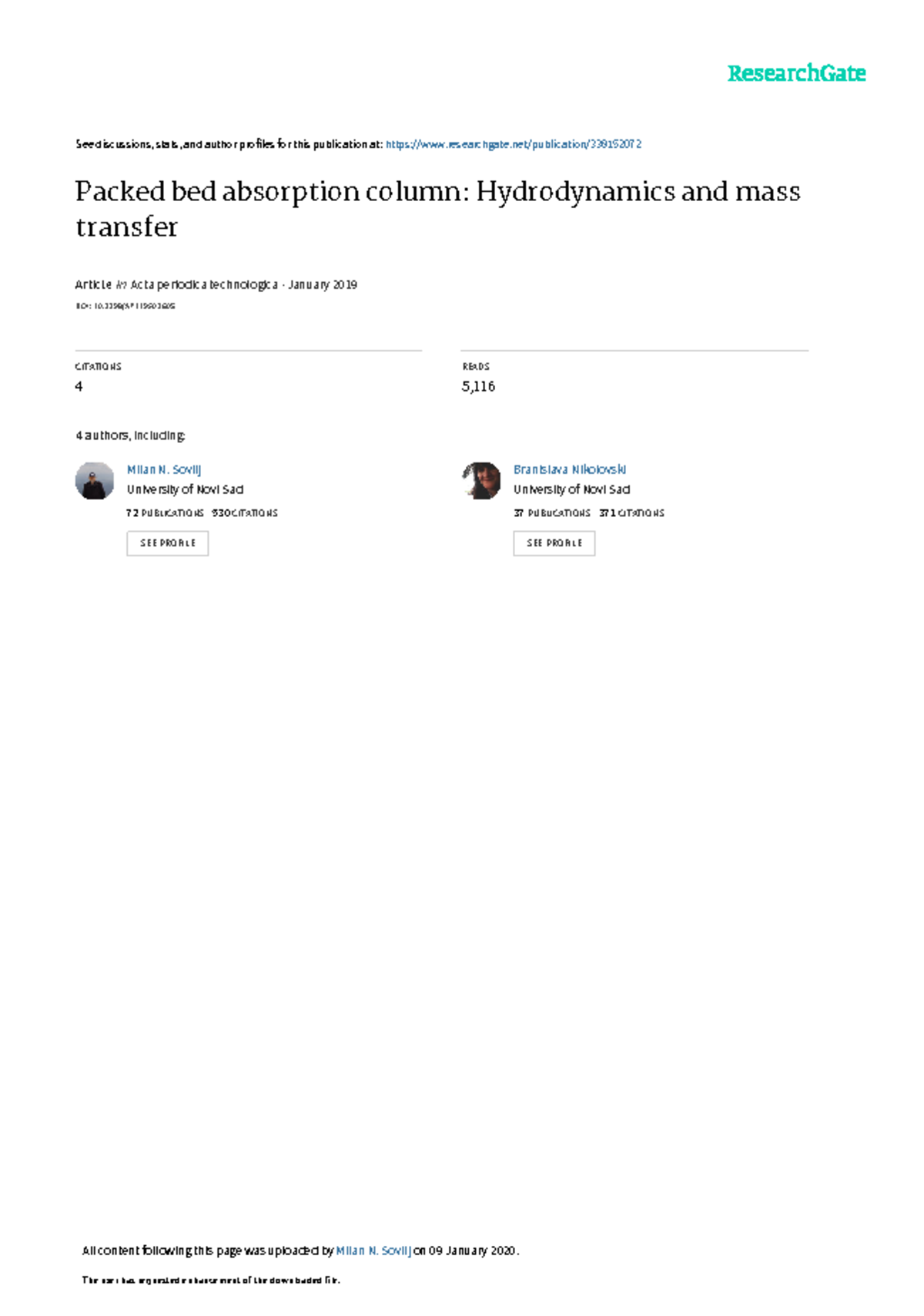 Packed bed absorption column Hydrodynamics and mas - See discussions ...