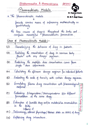 Handwritten-BP U-5 Notes - Biopharmaceutics And Pharmacokinetics - Studocu
