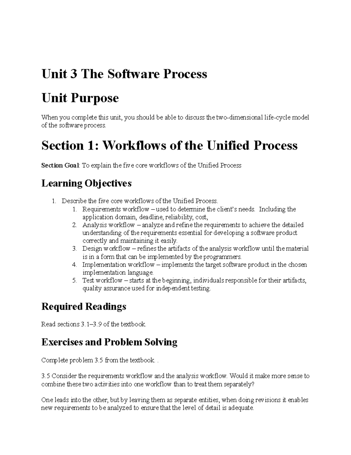 comp 410 Unit 3 notes - Unit 3 The Software Process Unit Purpose When ...