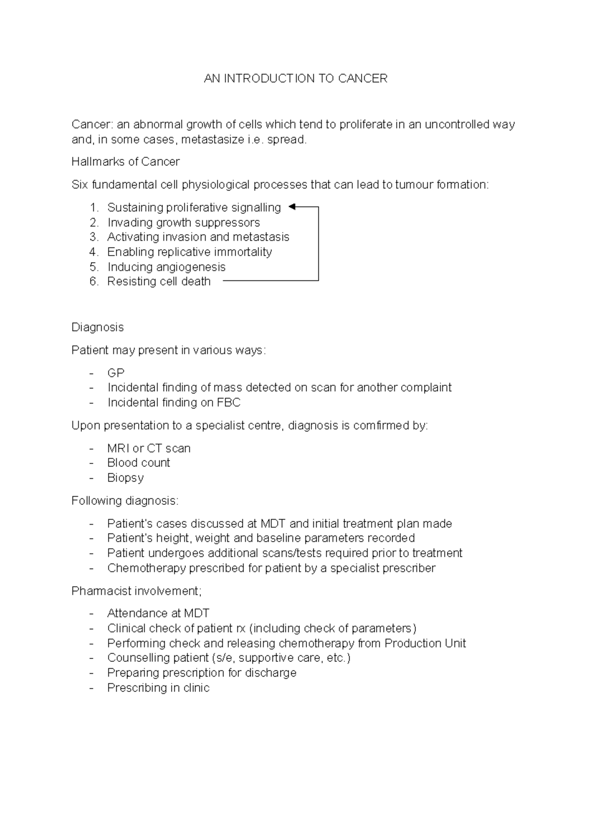 An Introduction To Cancer - AN INTRODUCTION TO CANCER Cancer: an ...