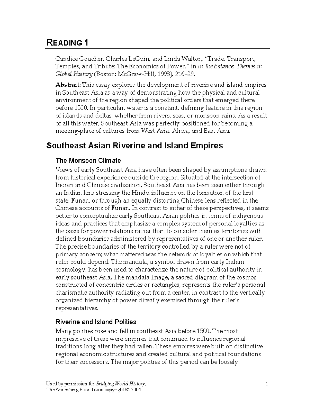 SE Asia 200 BCE to 1500 CE - Used by permission for Bridging World ...