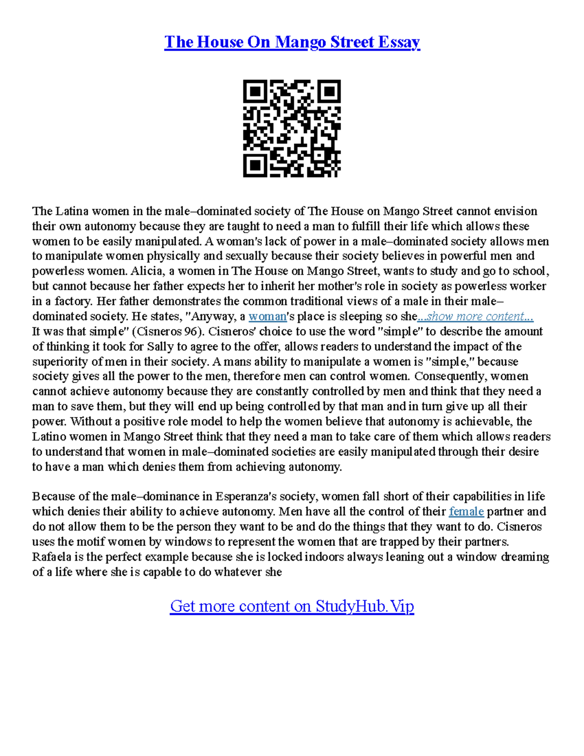 Essay On The House On Mango Street - The House On Mango Street Essay ...