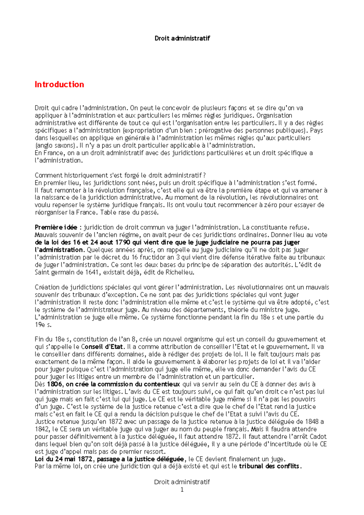 Droit adm cours complet - Droit administratif Introduction Droit qui cadre l’administration. On ...