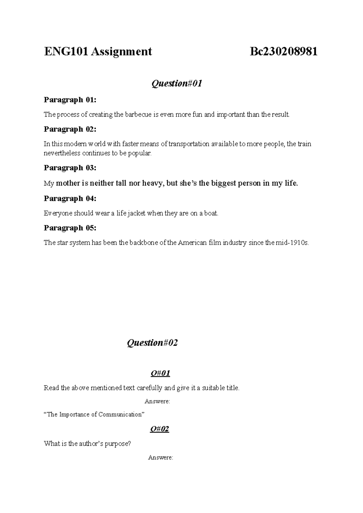 ENG101 Assignment Bc230208981 - ENG101 Assignment Bc Question ...