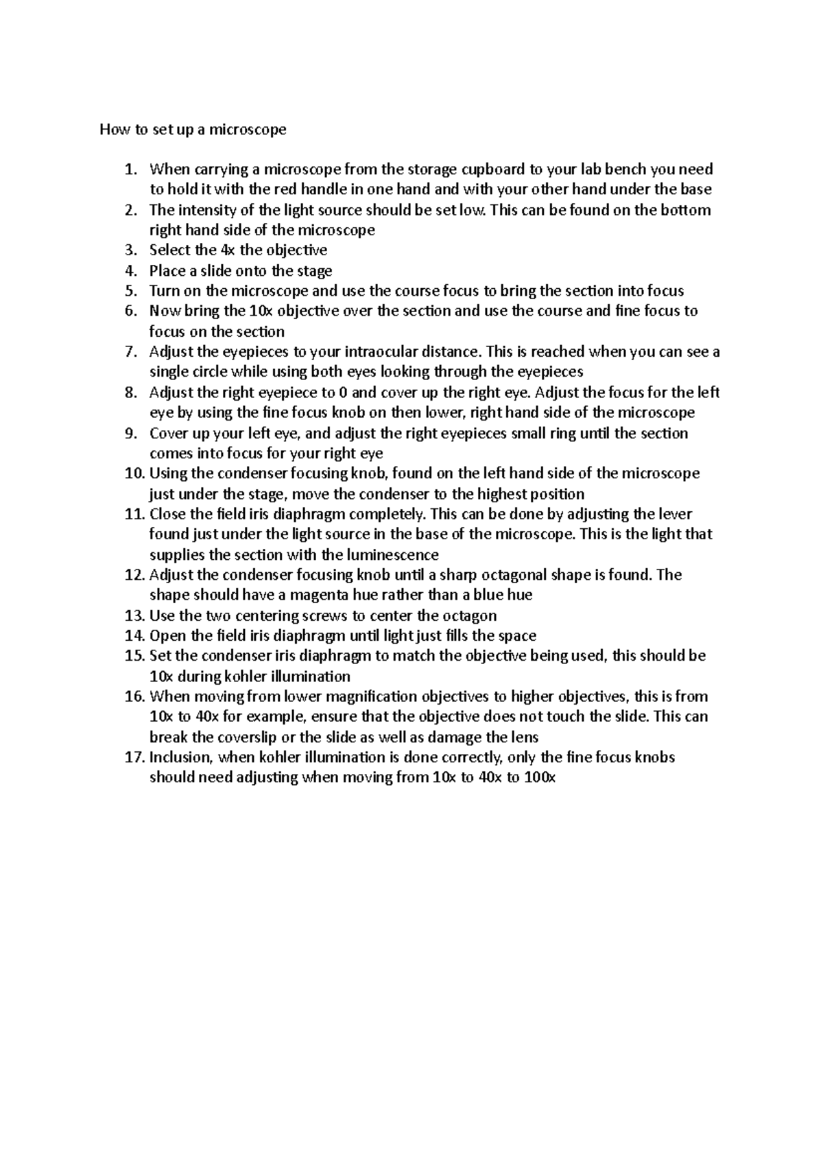 How to set up a microscope - How to set up a microscope When carrying a ...