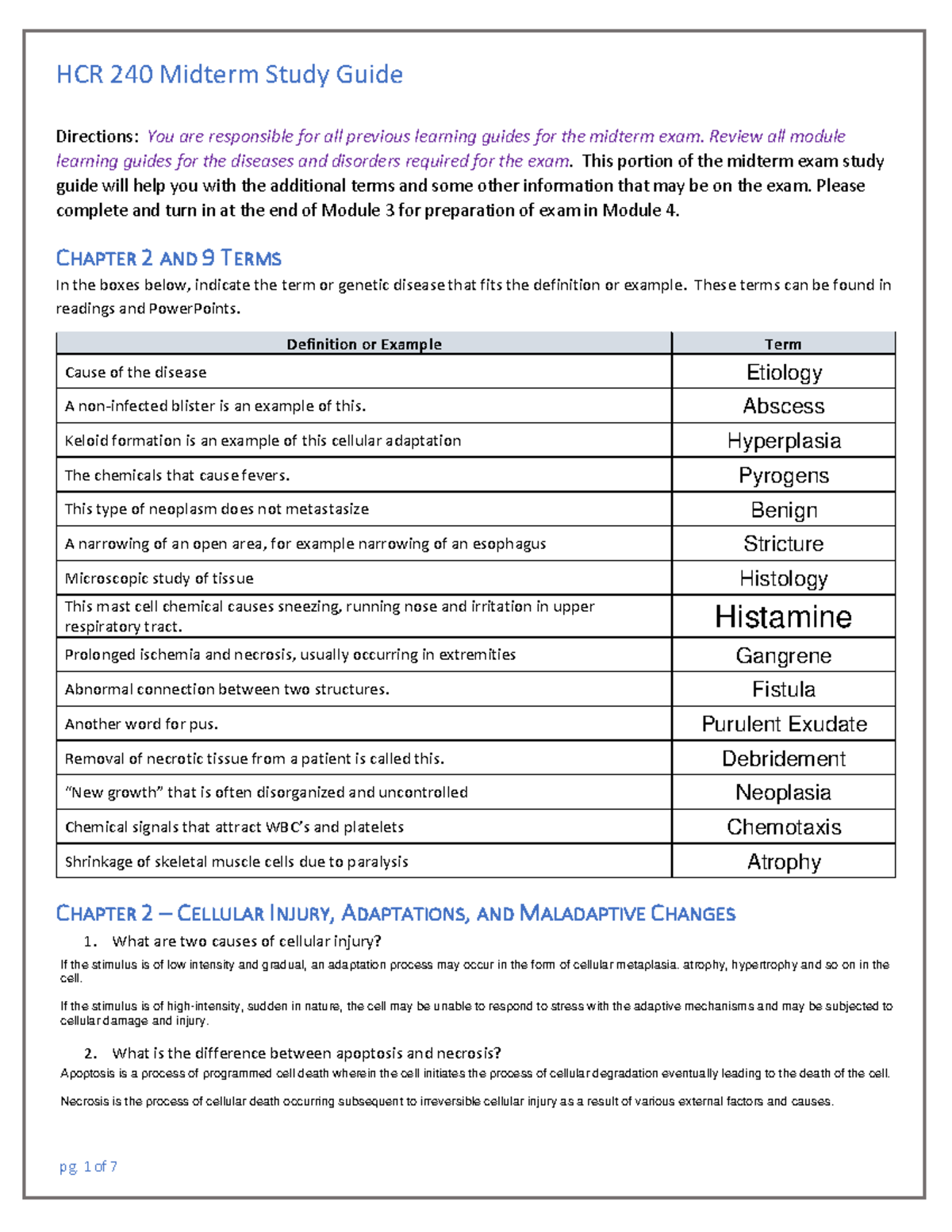 HCR 240 Module 3 Midterm Exam Study Guide - HCR 230 - Arizona College - Studocu