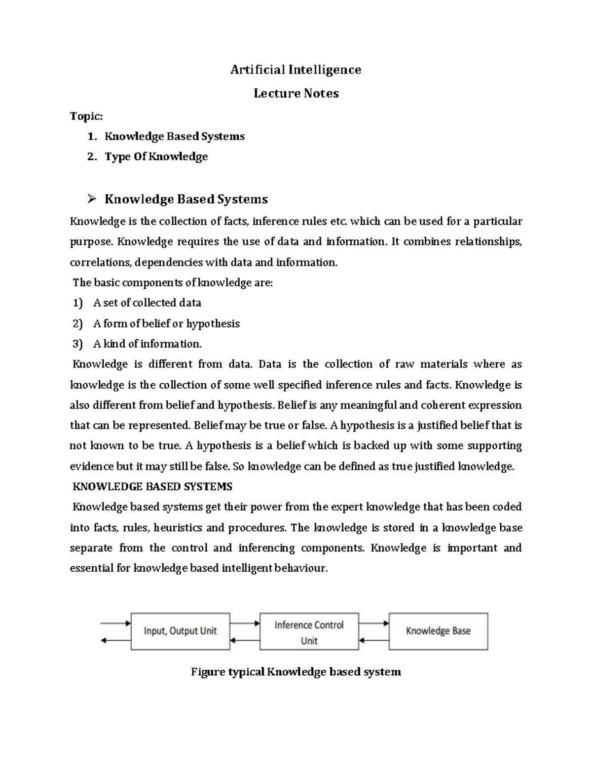 Artificial Intelligence Knowledge Based Systems Artificial