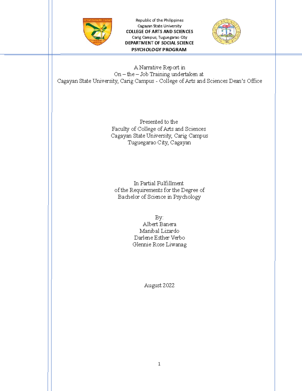 Portfolio-ojt - this is my activity - Cagayan State University COLLEGE ...