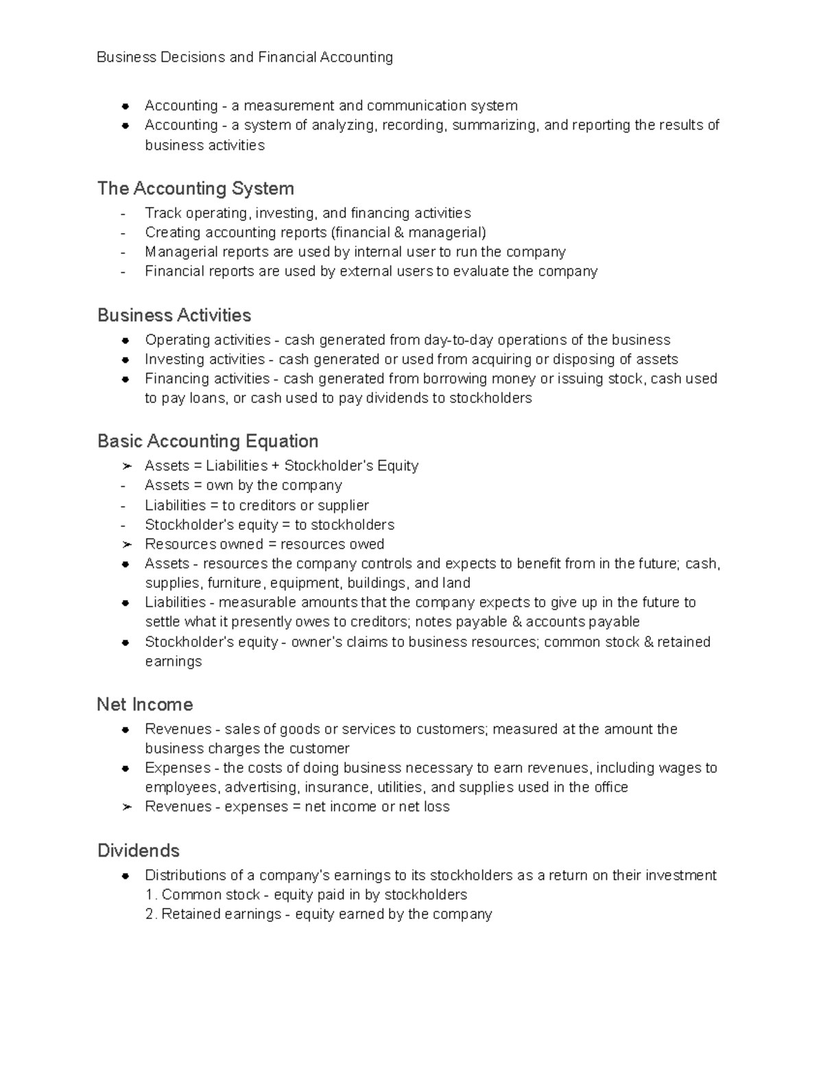 Class Lecture Chapter 1 - Business Decisions and Financial Accounting ...
