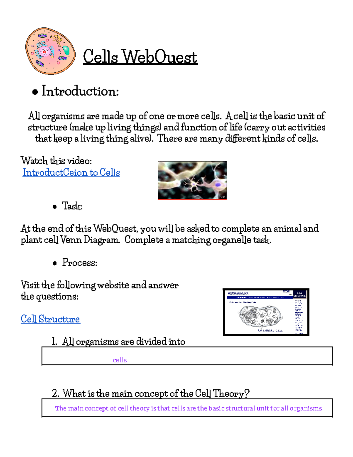Aidyn Lewis - Copy of Cells Web Quest - Ces WebQuest Introduction: A ...