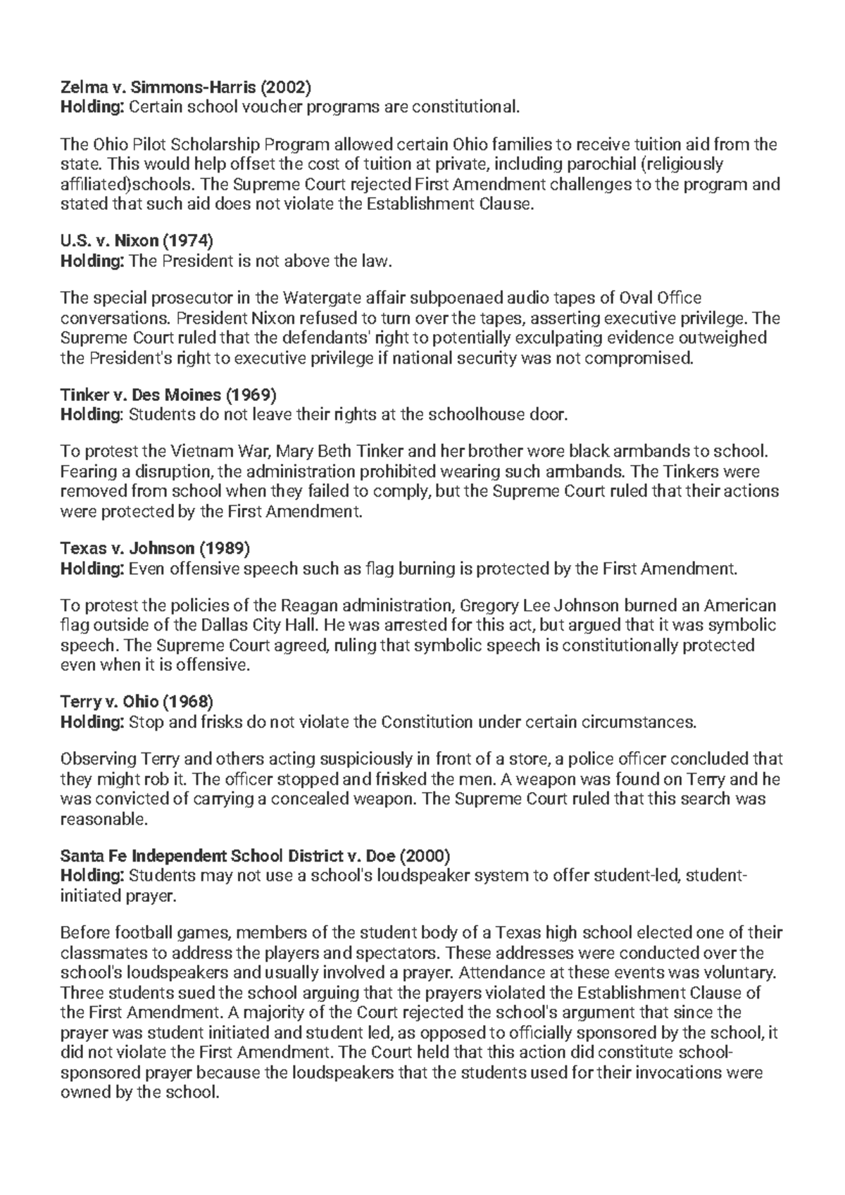 Supreme Court Landmark Cases Summary - Zelma v. Simmons-Harris (2002 ...