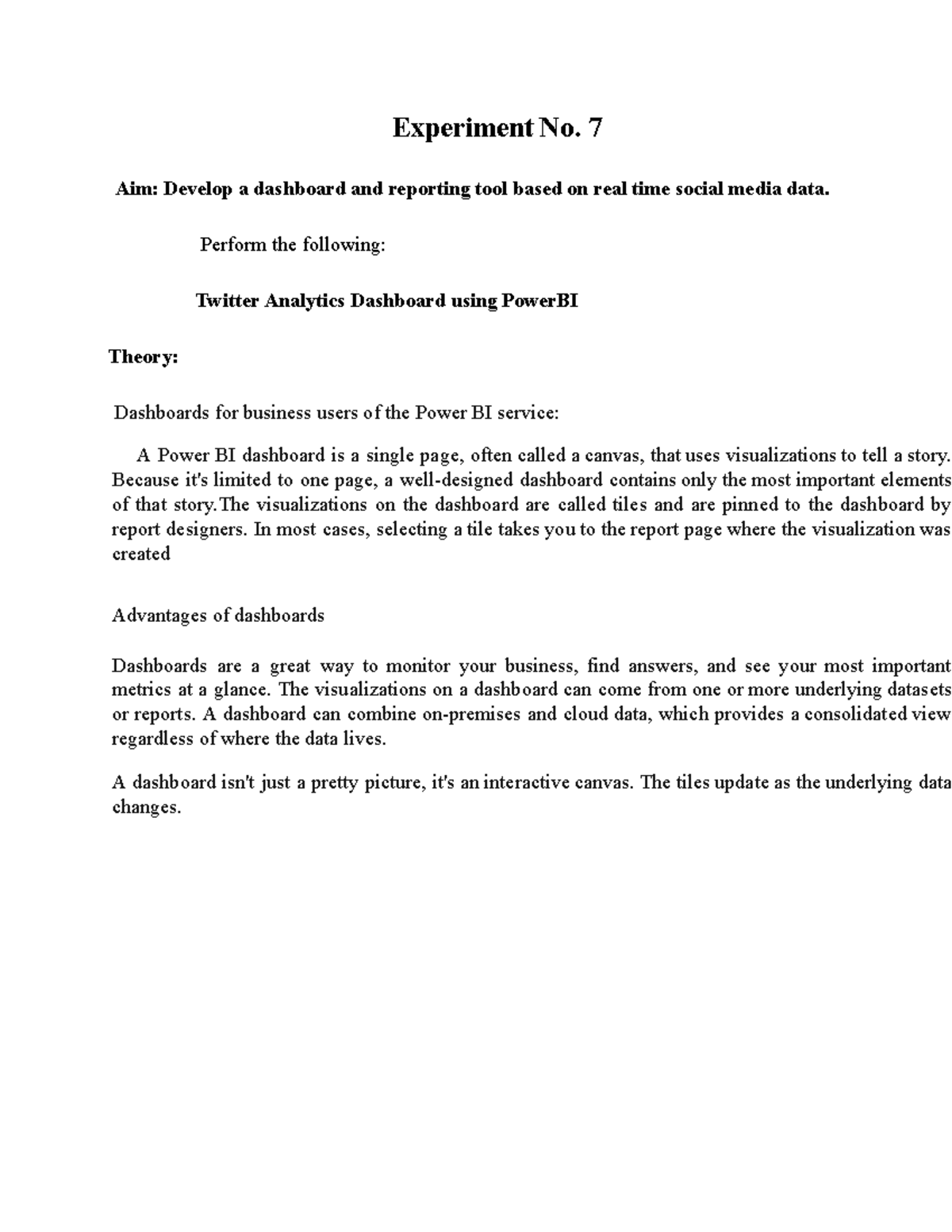 Exp7 Twitter Analytics Power BI - Experiment No. 7 Aim: Develop a ...