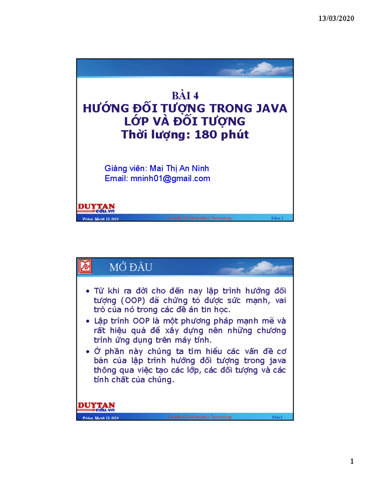 CS 311 - Lap Trinh Huong Doi Tuong - 2020S - Lecture Slides - 4 - Friday, March 13, 2020 Faculty ...