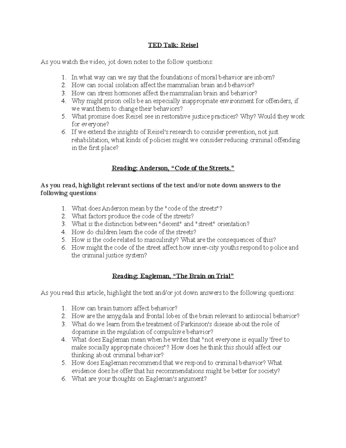 Discussion 3.2 Questions [ Before Answers ] - TED Talk: Reisel As you ...