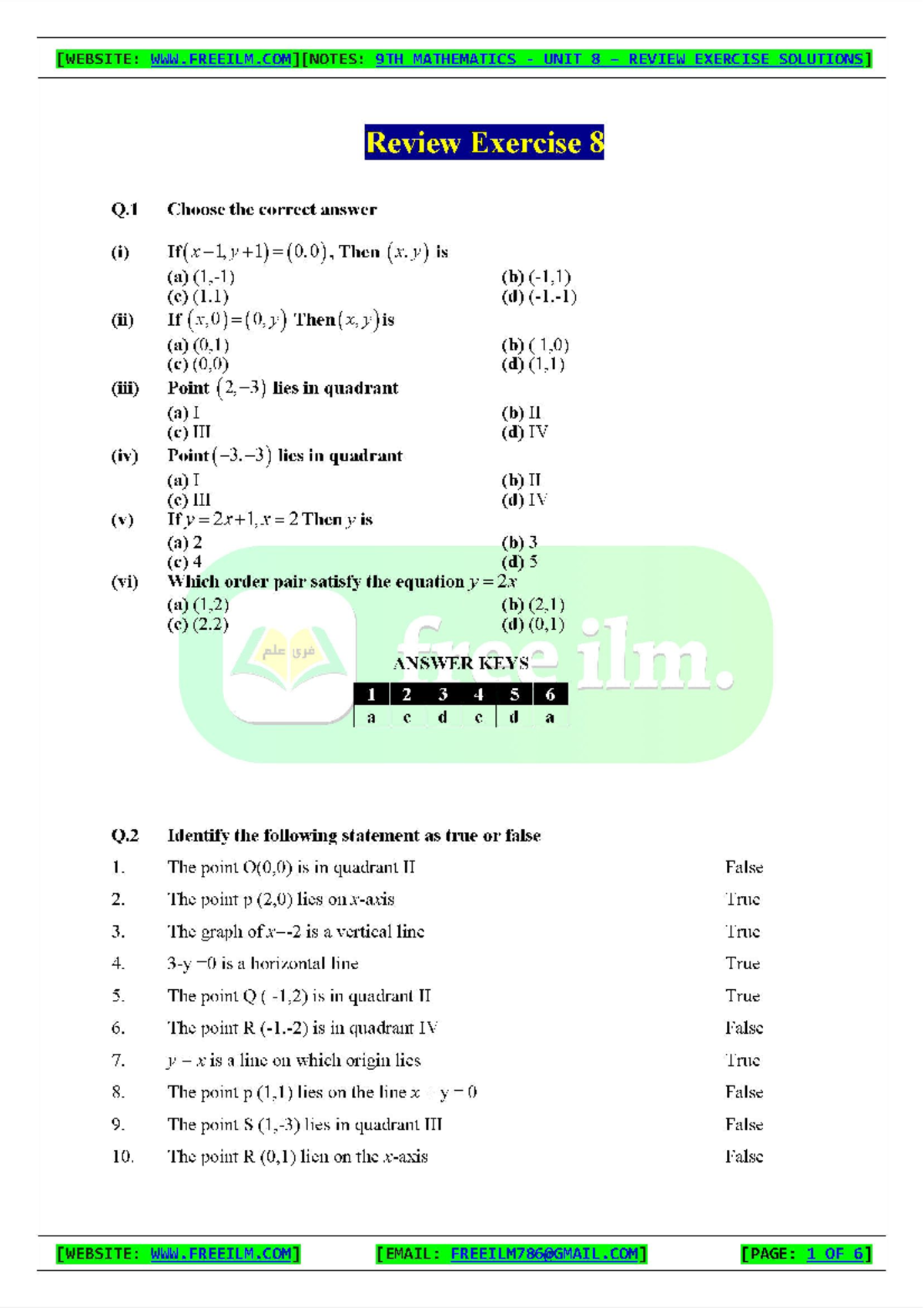 9th Math, Ch 8, Rev Exercise - 9TH MATHEMATICS UNIT 8 REVIEW EXERCISE ...