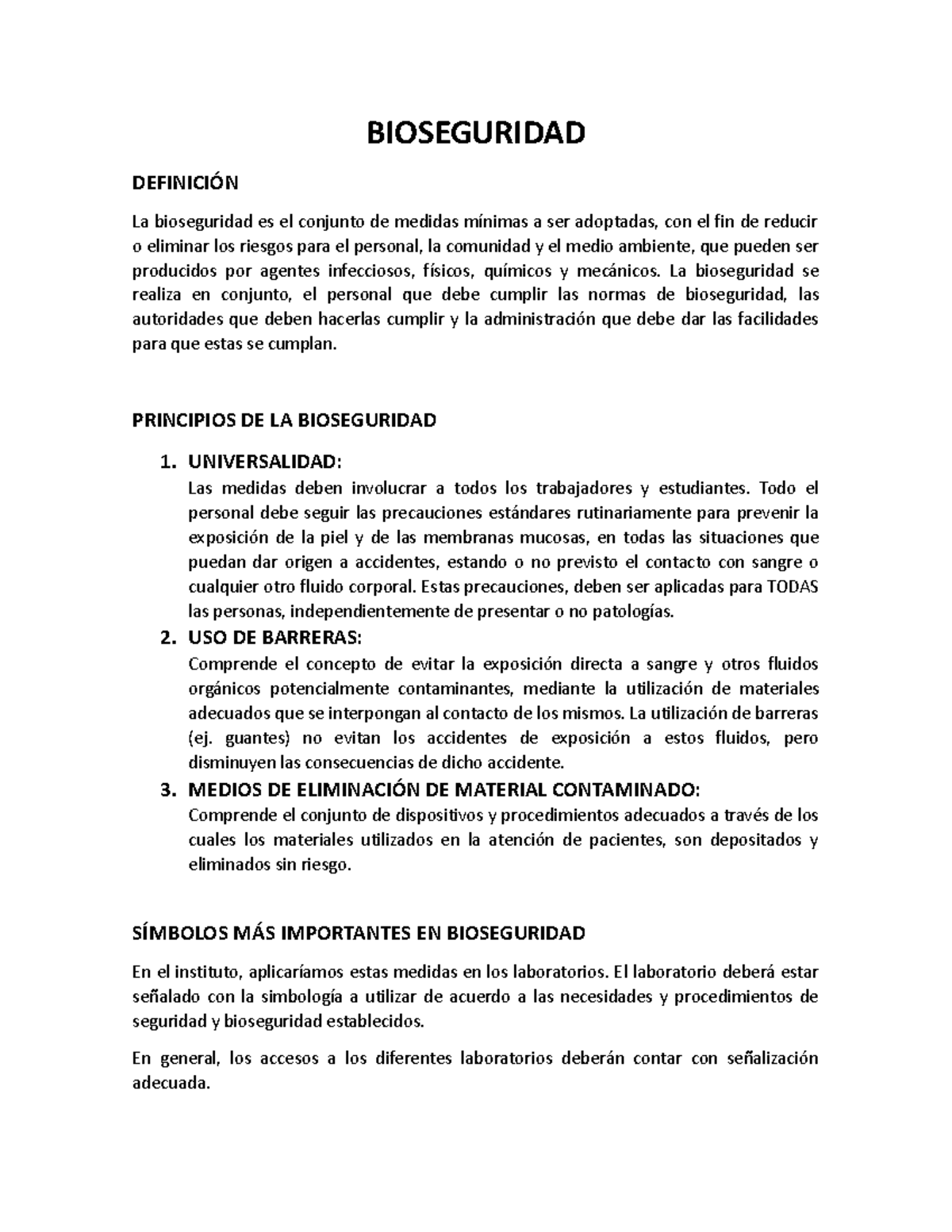 Bioseguridad contenido - BIOSEGURIDAD DEFINICIÓN La bioseguridad es el ...