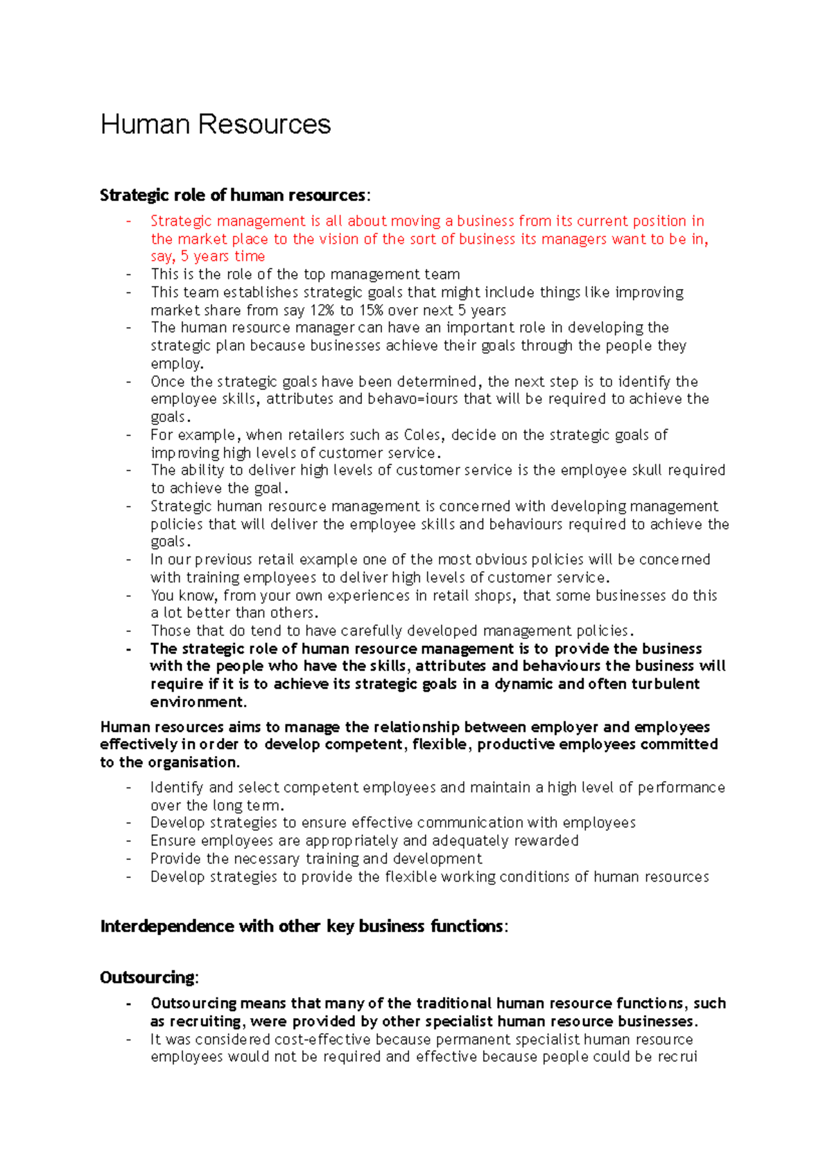 HR - All syllabus notes for HR. - Human Resources Strategic role of ...