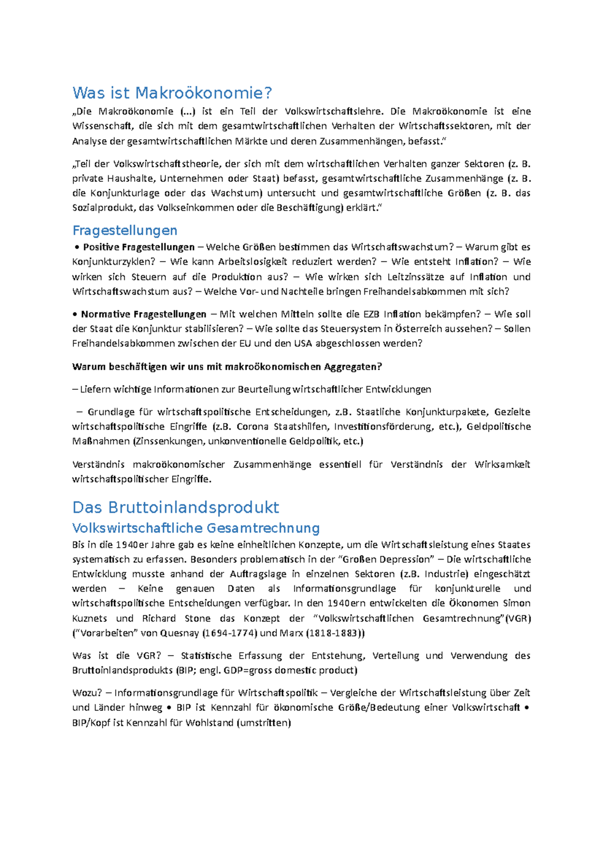 Makro 1. Test Zusammenfassung - Was ist Makroökonomie? „Die ...