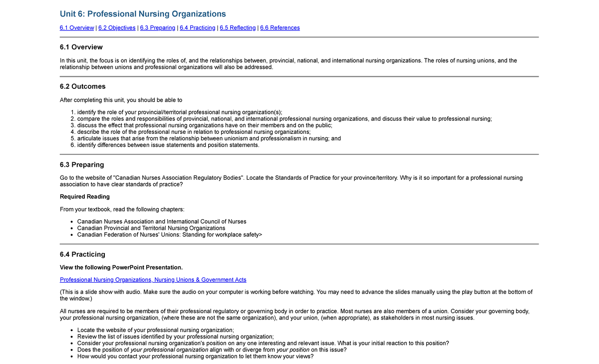 Unit 6 Professional Nursing Organizations - Unit 6: Professional ...