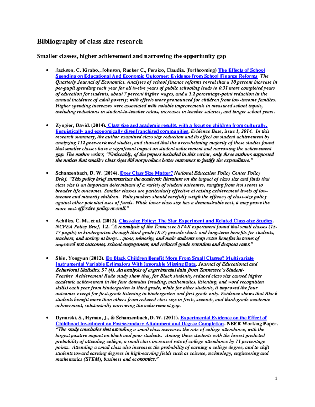 Class-size-bibliography formatted - Bibliography of class size research ...