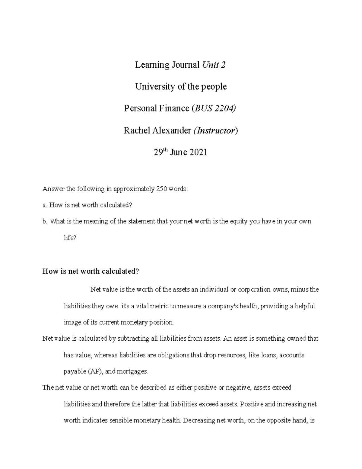 Calculating Net Worth and Understanding Equity in Personal Finance ...